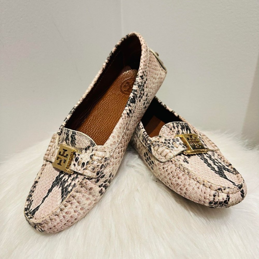 Tory Burch Kendrick Python Leather Loafers - Size 7 - Gem